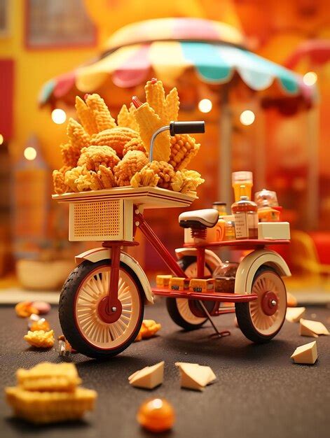 Premium Ai Image 3d Render Of Toy Chicken And Waffle Cart Bike With