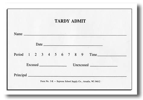 Tardy Admit 3k Supreme School Supply