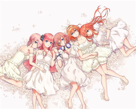 Redhead Toubun No Hanayome Nakano Miku Nakano Yotsuba Twins Brunette Fan Art Pink Hair