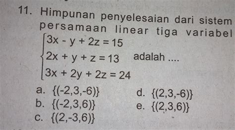 Sistem Persamaan Linear Tiga Variabel Brainly