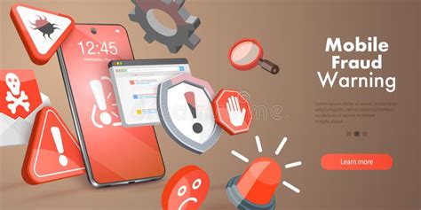 3d Vector Conceptual Illustration Of Mobile Fraud Warning Stock Vector