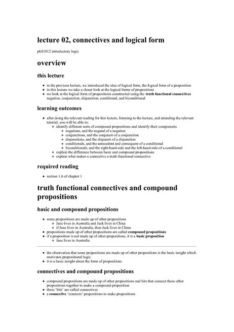 02 Connectives And Logical Form Handout 1 Lecture 02 Connectives And