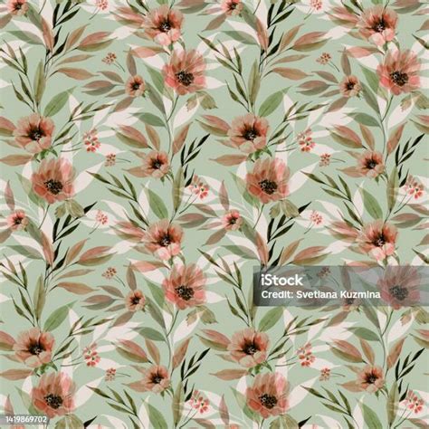 緑色の背景にピンクの水彩画の花と植物が描かれたシームレスなパターン いたずら書きのベクターアート素材や画像を多数ご用意 いたずら書き