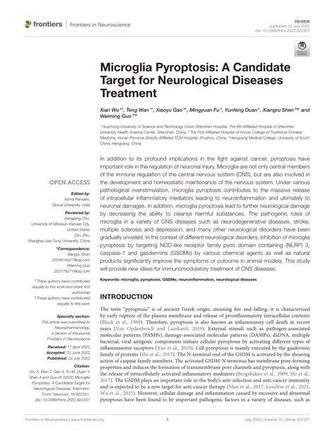 PDF Microglia Pyroptosis A Candidate Target For Neurological