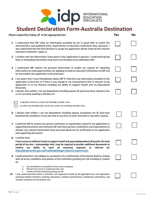 Australia Student Declaration Form Pdf Travel Visa Government
