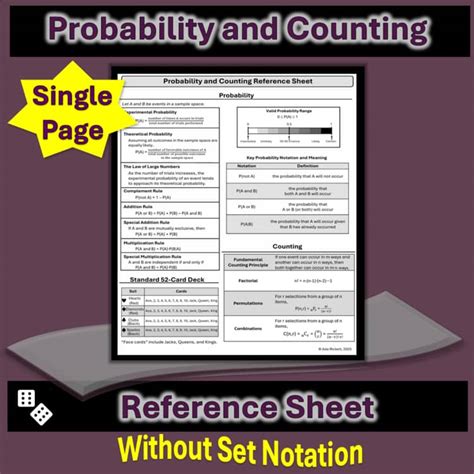 One Page Probability And Counting Formulas Reference Sheet Without Set