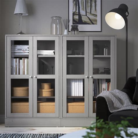 Havsta Storage Combination W Glass Doors Grey 162x37x134 Cm Ikea Lietuva