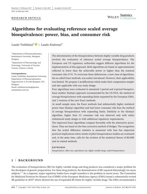Pdf Algorithms For Evaluating Reference Scaled Average Bioequivalence