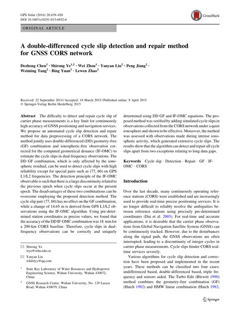 pdf a double differenced cycle slip detection and repair method for