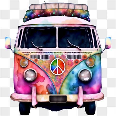 Download Vintage Hippie Themed Van With Peace Symbol Png Online