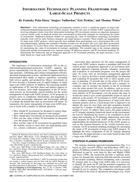 Pdf Information Technology Planning Framework For Large Scale Projects
