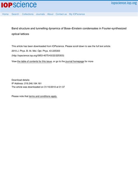 Pdf Band Structure And Tunneling Dynamics Of Bose Einstein Condensates In Fourier Synthesized