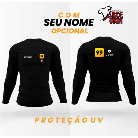 Camiseta Uber E 99 Manga Longa Personalizada Com Nome Cor Preta