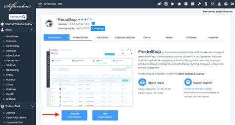 Créer un e commerce PrestaShop gratuitement avec Softaculous