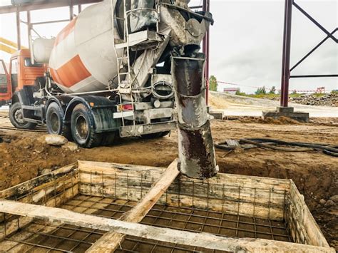 Derramando A Fundação Com Concreto No Canteiro De Obras Trabalhos