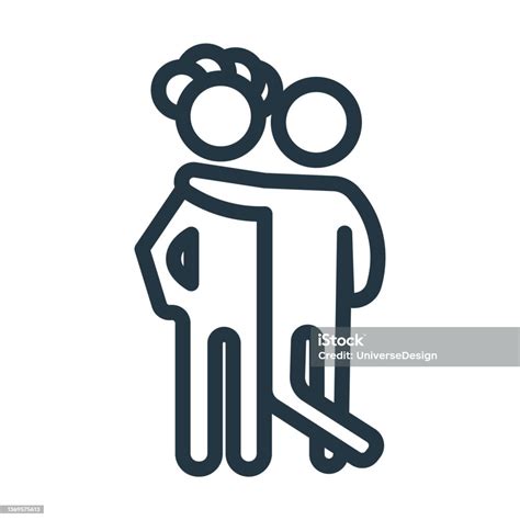 얇은 선 아이콘을 껴안고 있는 남자 우정 함께 사람들 개념 격리 윤곽 기호에서 선형 아이콘 웹 디자인 및 앱에 대한 벡터 그림