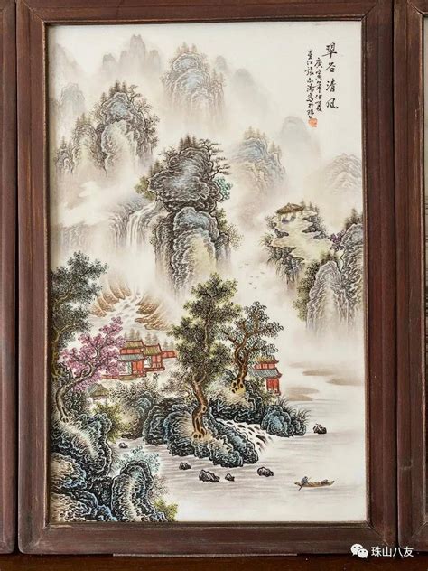 精品赏析张志汤山水瓷板画四条屏 作品