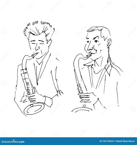 Musicians Plays The Saxophone Jazz Live Music Blues Sketch Stock