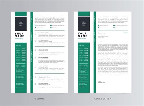 깨끗한 이력서 또는 이력서 및 커버 레터 템플릿 프리미엄 벡터