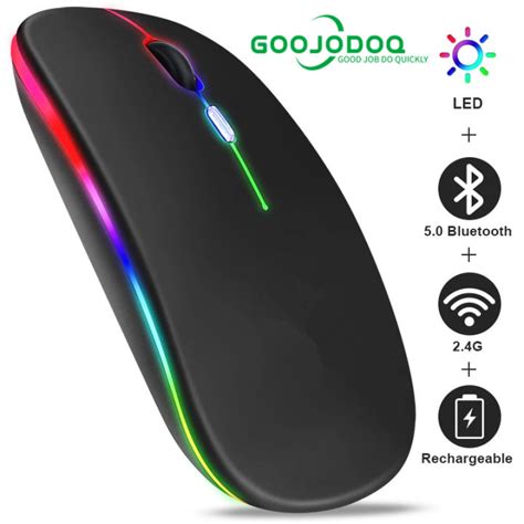 เคส Goojodoq เมาส์บลูทูธเมาส์ไร้สาย2 4g 2โหมดเมาส์ไร้สายบางเฉียบ Led ที่มีสีสันเกมแบ็คไลท์เมาส์