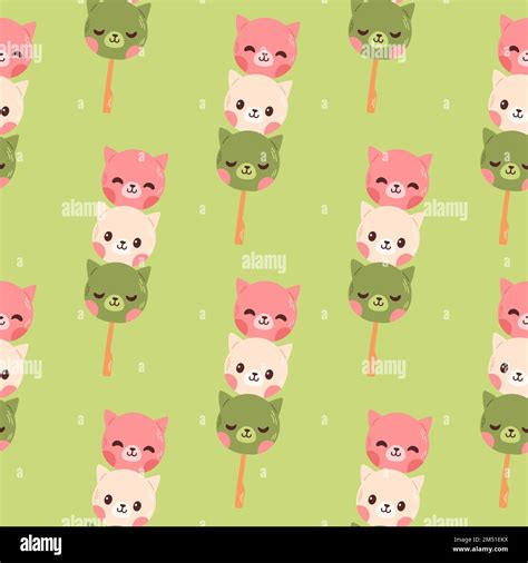 Dango Seamless Pattern Japanese Traditional Dessert Isolated On White