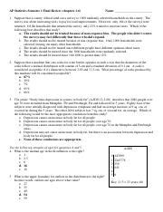 Final Final 2014 Review Answers Pdf AP Statistics Semester 1 Final Review Chapters 1 6 Name 1