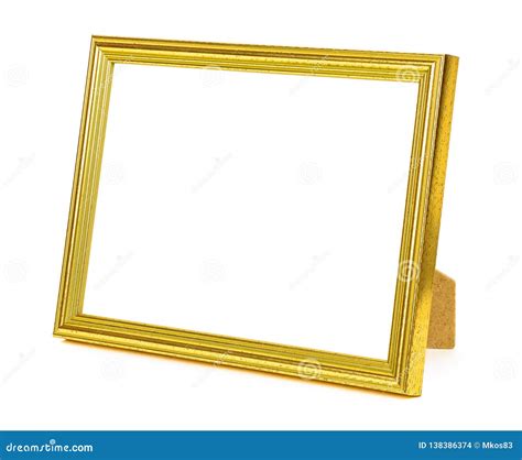 Moldura Para Retrato Dourada Estando No Fundo Branco Foto De Stock