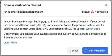 Facebook Conversion Optimization And Domain Verification Shopify Jon