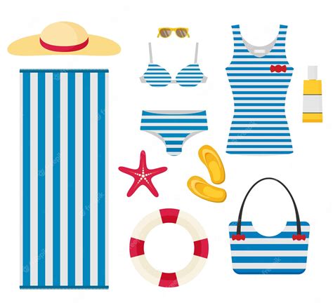 Conjunto De Iconos Planos De Mar Y Playa Colección De Elementos De