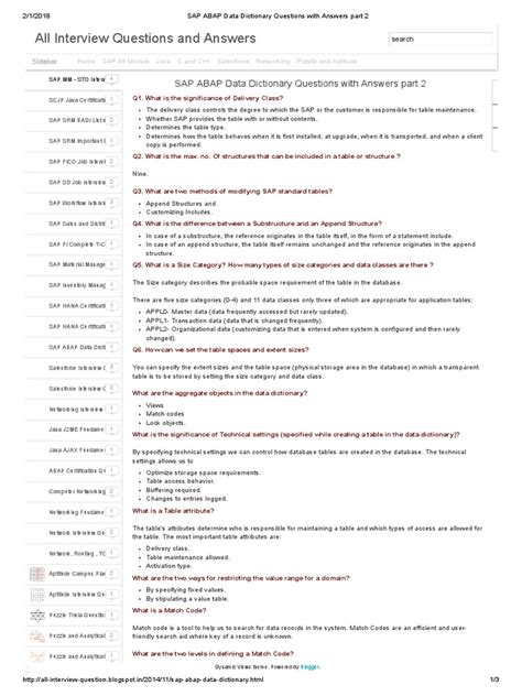 sap abap data dictionary questions with answers part 2 pdf database index databases