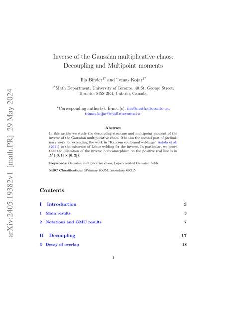 Pdf Decoupling And Multipoint Moments For The Inverse Of The Gaussian