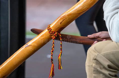 Australian Aboriginal Ceremony Man Hand With Green Branches And Flame