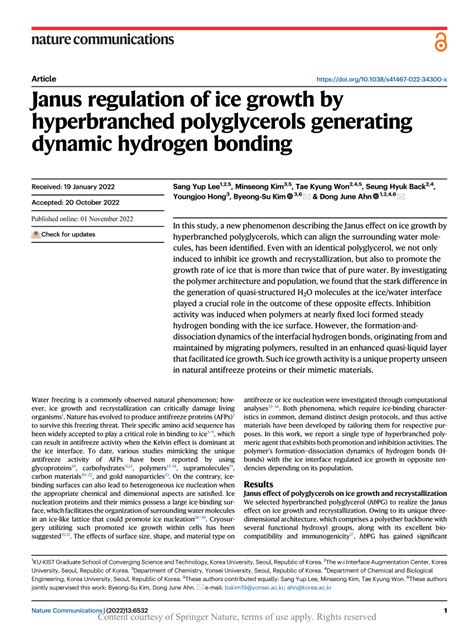 Pdf Janus Regulation Of Ice Growth By Hyperbranched Polyglycerols Generating Dynamic Hydrogen