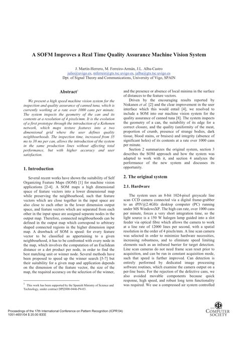 PDF A SOFM Improves A Real Time Quality Assurance Machine Vision System