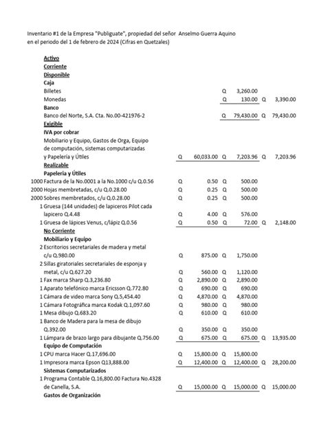 Inventario 8 Y 9 Pdf Contabilidad Bancos