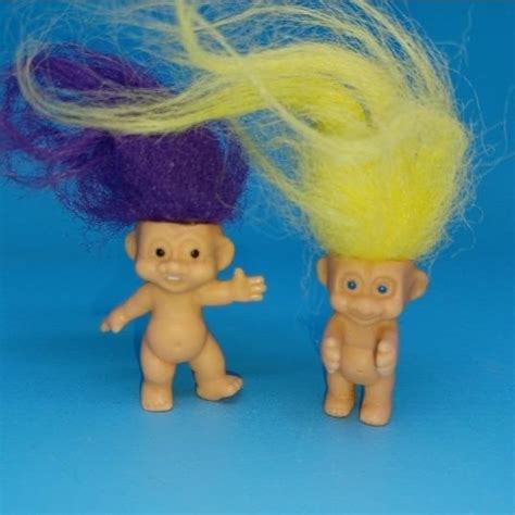 Vintage 1992 Creata Mini Troll Dolls 1 In Purple Yellow Hair