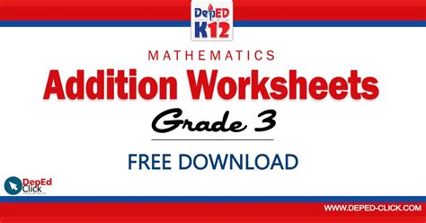 ADDITION WORKSHEETS For Grade Free Download DepEd Click