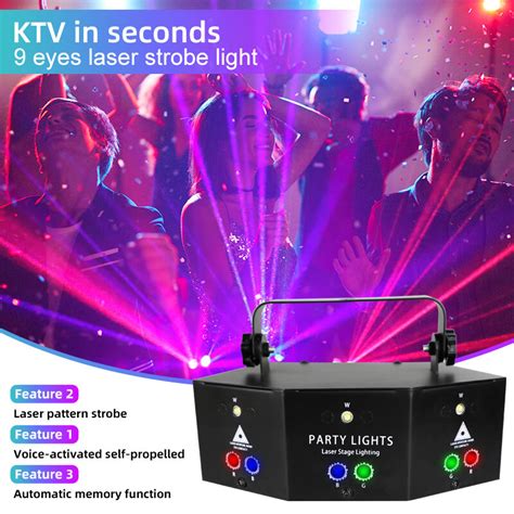 dj 디스코 레이저 프로젝션 무대 조명 led 음악 사운드 제어 조명 rgb 빔 스트로브 램프 바 ktv 장식 파티 9