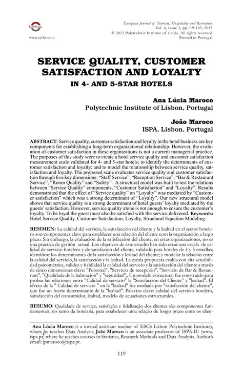 Pdf Service Quality Customer Satisfaction And Loyalty In 4 And 5 Star Hotels
