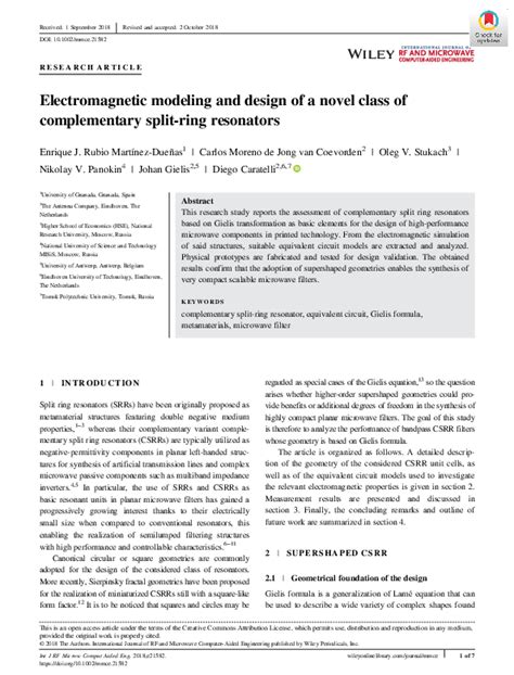 Pdf Electromagnetic Modeling And Design Of A Novel Class Of Complementary Split Ring