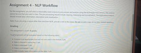 Solved Assignment NLP Workflow For This Assignment You Chegg