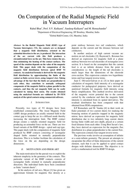 Pdf On Computation Of The Radial Magnetic Field In Vacuum Interrupters