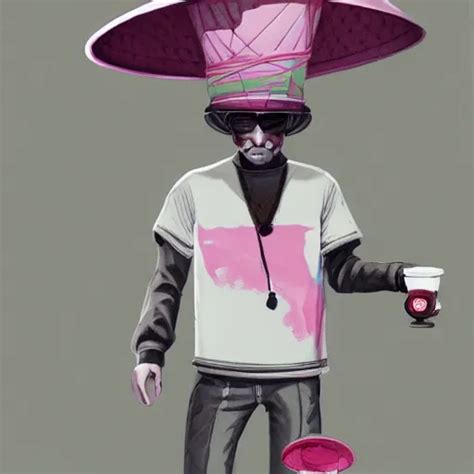 A Lone Android Walking In A City He Has A Computer Stable Diffusion