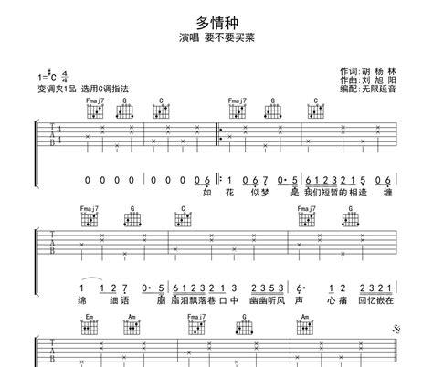 多情种吉他谱 要不要买菜 多情种六线谱无限延音制谱 乐手网