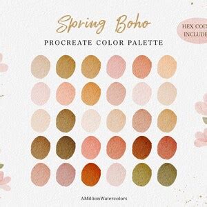 Procreate Farbpalette Frühling Boho Pink Grün Gelb Farben iPad