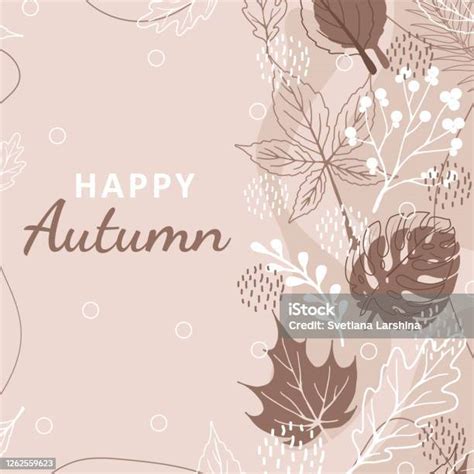 추상적 요소 기하학적 모양 식물과 하나의 라인 스타일로 나뭇잎과 가을 배경 모바일 앱 페이지의 경우 웹 디자인 초대장 엽서입니다 벡터 최소 일러스트레이션 10월에 대한 스톡