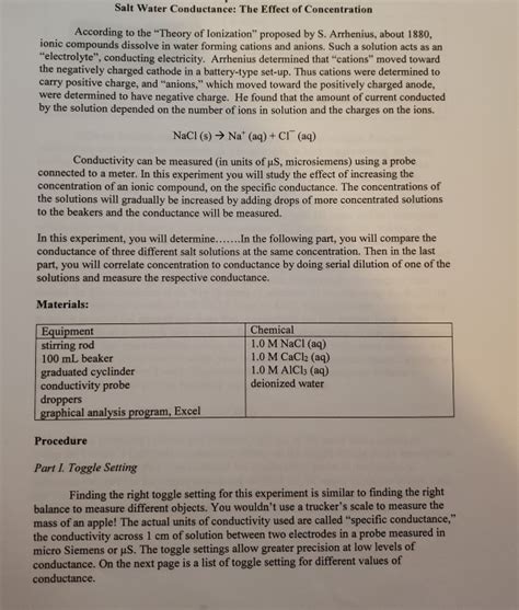 Salt Water Conductance The Effect Of Concentration
