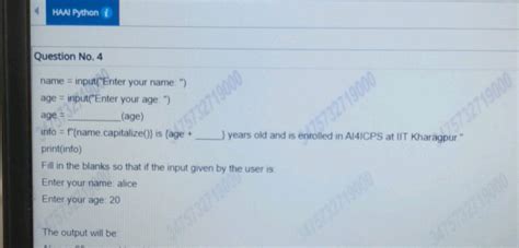 HWN Python I Question No 4 Name Input Enter StudyX