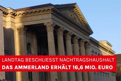 Pressemitteilung Landtag beschließt Nachtragshaushalt Das Ammerland erhält Mio Euro