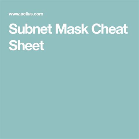 Subnet Mask Cheat Sheet Cheat Sheets Cheating Networking Basics